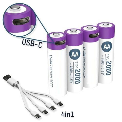 Li-Ion Rechargeable AA Batteries via the USB to USB-C
